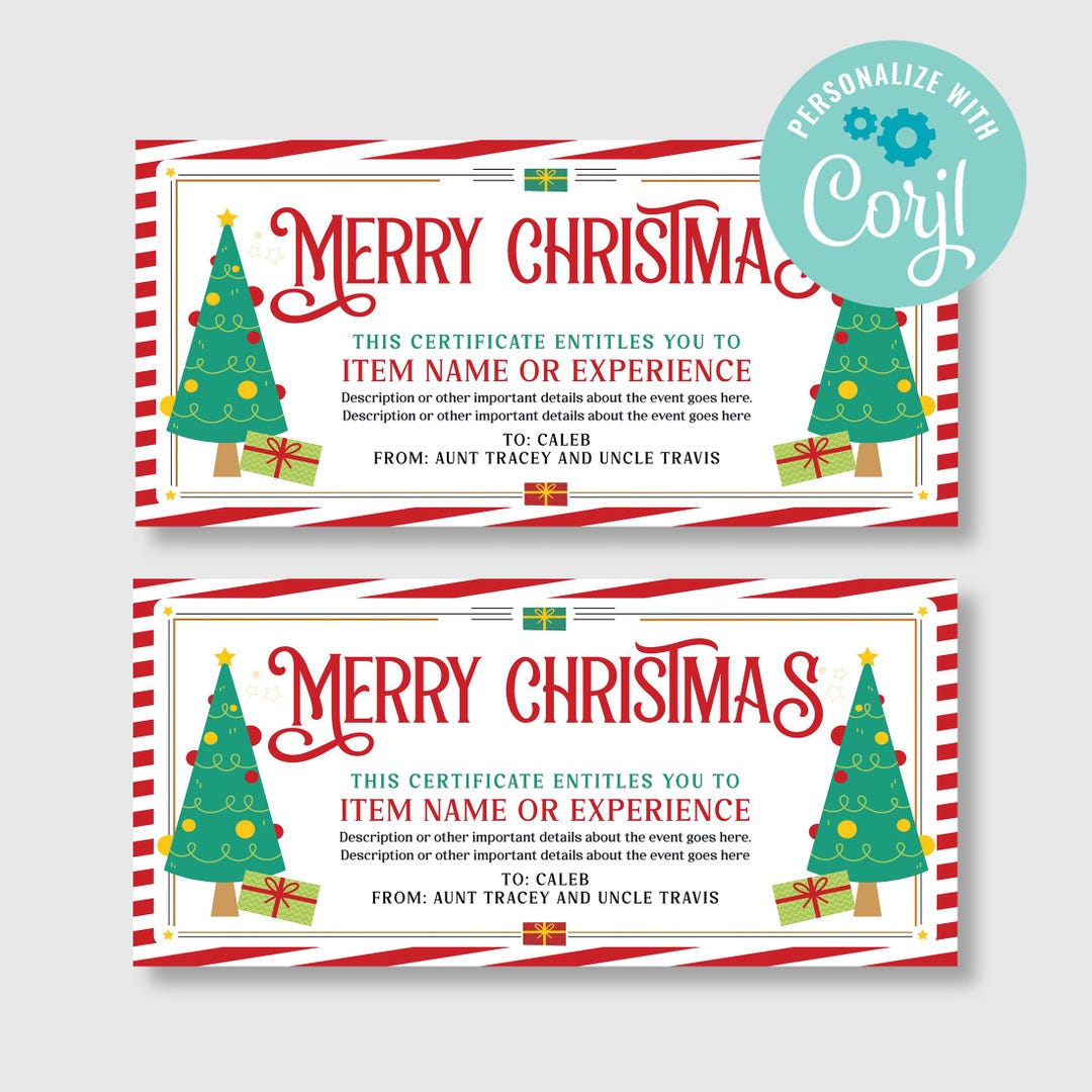 EDITABLE, INSTANT DOWNLOAD Christmas Gift Certificate Template ...