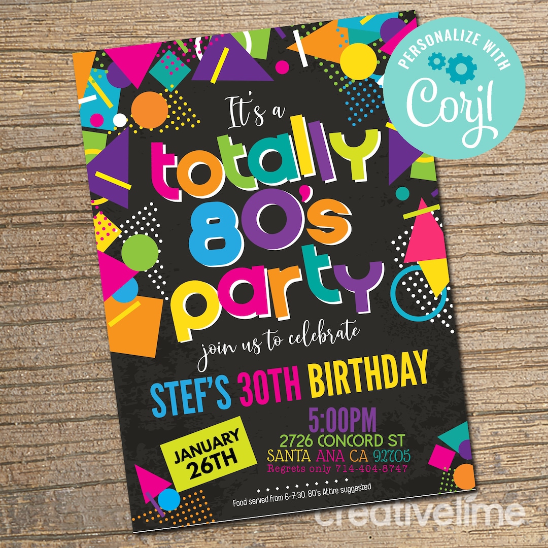 80s Invitations, Retro 1980s Birthday Invitations, 1980's Party, 80s ...