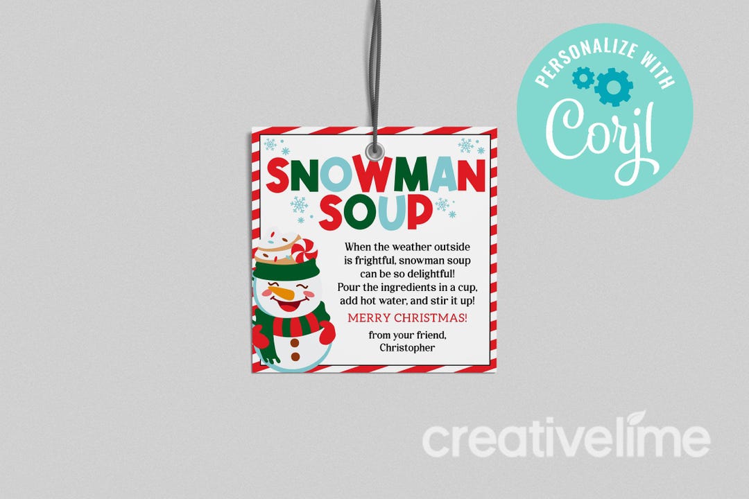 Snowman Soup Gift Tag: Editable Christmas Hot Cocoa Instructions ...
