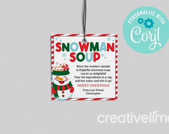 Snowman Soup Tag Printable, Editable Christmas Homemade Hot Chocolate ...