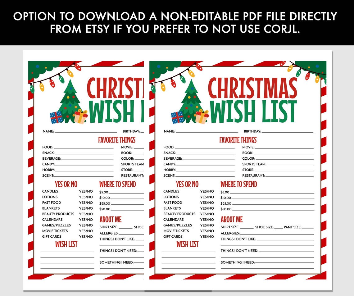 EDITABLE Christmas Wish List for Kids & Teens in Corjl, Self Edit ...