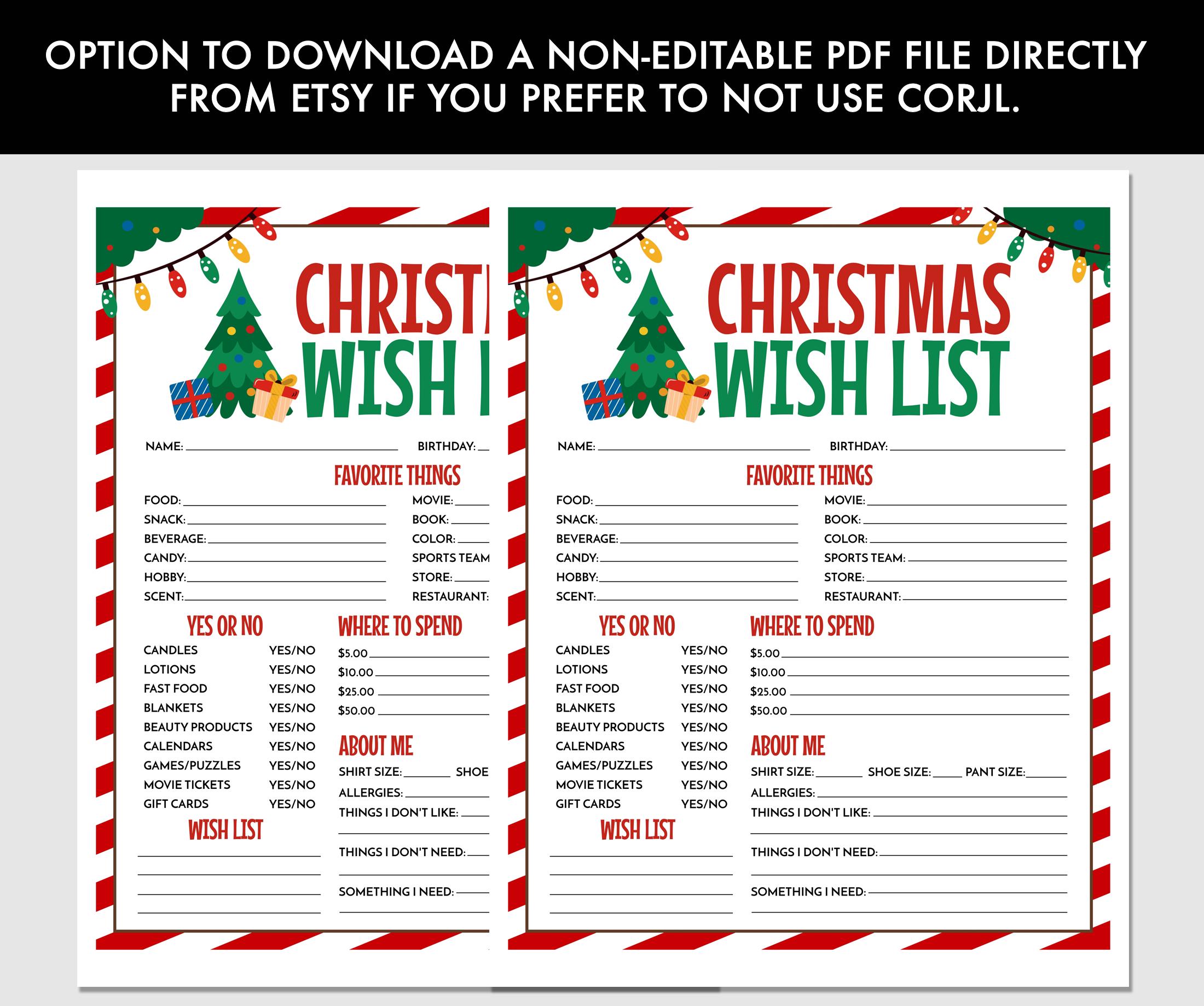 EDITABLE Christmas Wish List for Kids & Teens in Corjl, Self Edit ...