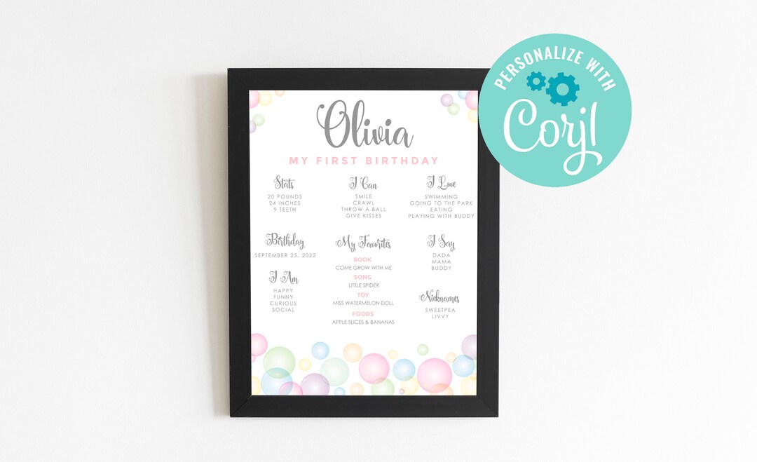 EDITABLE, INSTANT DOWNLOAD Bubbles Milestone Board, Bubble Pop Party ...
