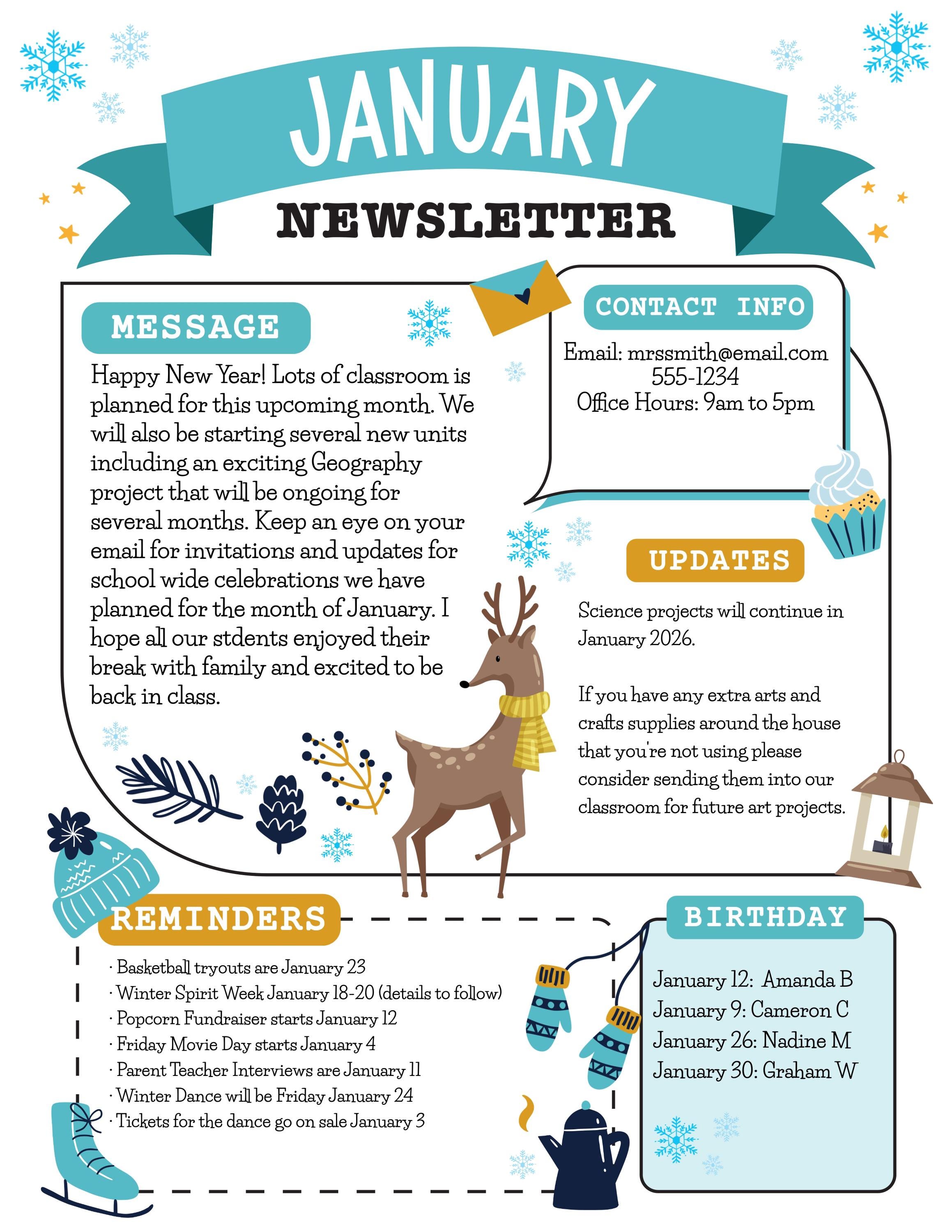 Editable January Classroom Newsletter: Winter School Template (corjl ...