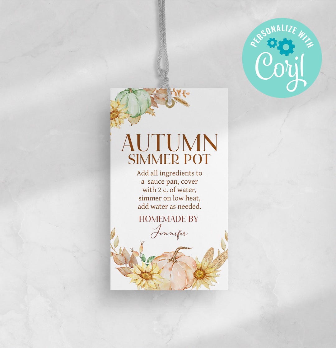 Editable Fall Simmering Pot Tag | Thanksgiving Hostess Gift (corjl) - Etsy