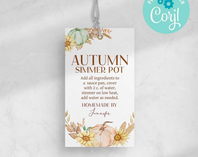 Fall Simmering Potpourri Gift Tag Autumn Simmer Pot Printable ...
