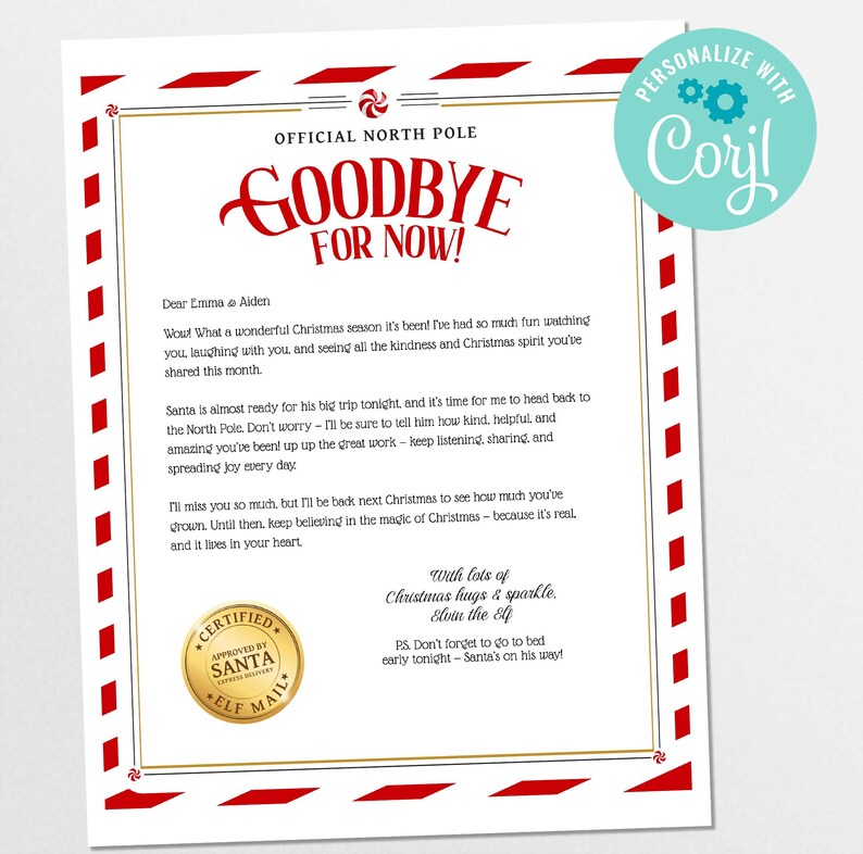 Editable Elf Goodbye Letter Template | Printable Christmas Letter ...