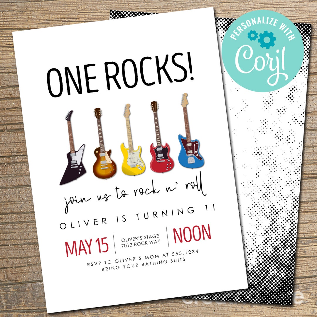 Rock and Roll Birthday Invitation, One Rocks Party Invite, Rock N Roll ...