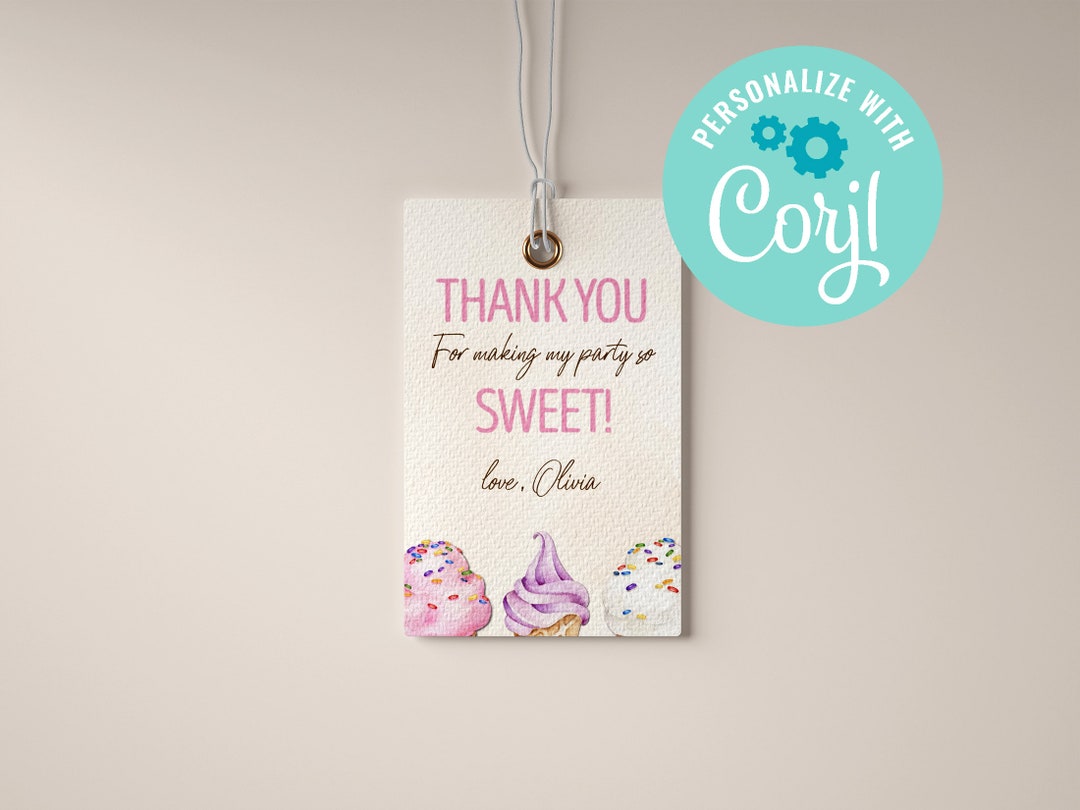 Ice Cream Birthday Favor Tag: Editable Thank You (digital Download) - Etsy