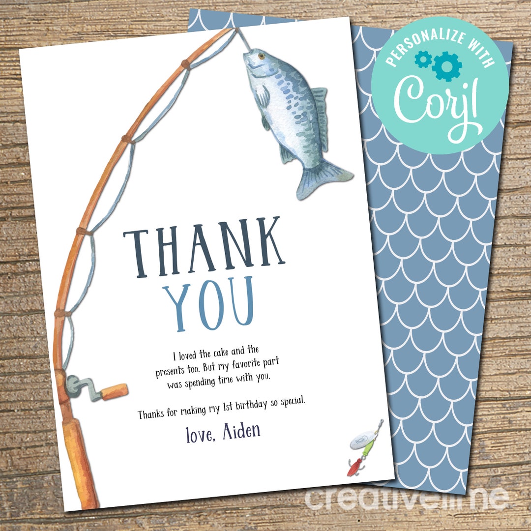 EDITABLE, INSTANT DOWNLOAD Fishing Birthday Thank You Card, Fishing ...