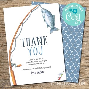 EDITABLE, INSTANT DOWNLOAD Fishing Birthday Thank You Card, Fishing ...