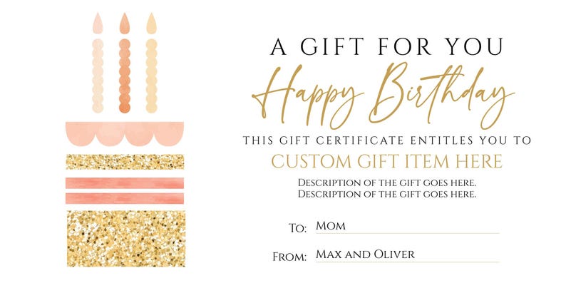 EDITABLE, INSTANT DOWNLOAD Birthday Gift Certificate Template ...