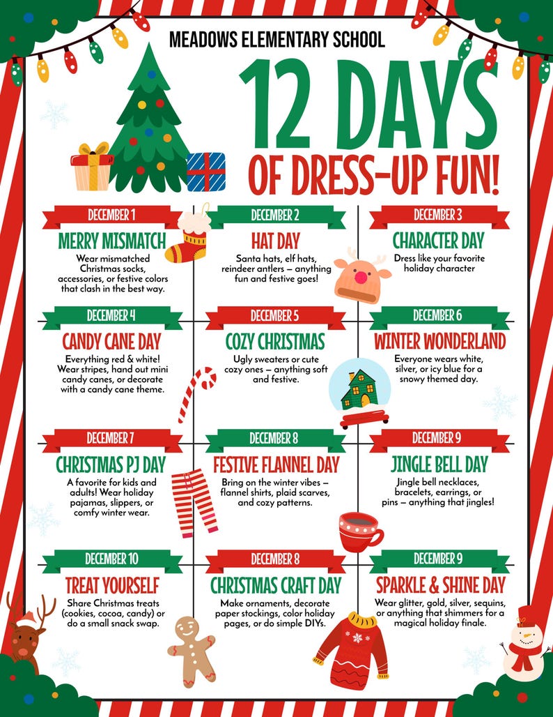 Editable 12 Days Holiday Christmas Fun Day Flyer | Holiday Spirit Week ...