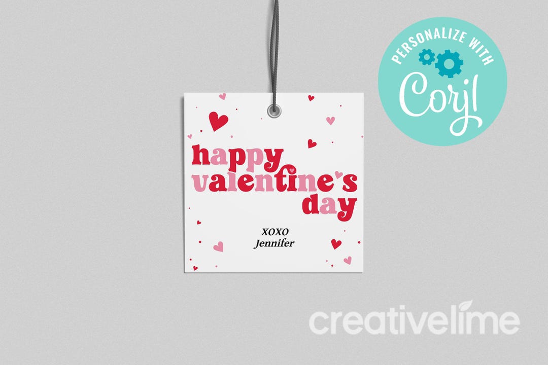 Editable Valentine Gift Tag, Square Valentine Tag, Happy Valentines Day ...