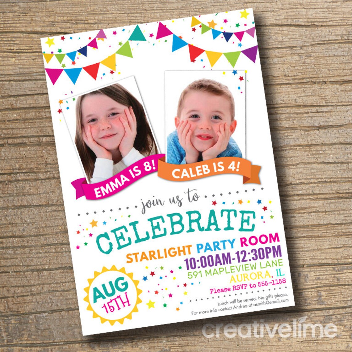 Joint Combined Birthday Party Invitation, Twins Birthday Invitations ...