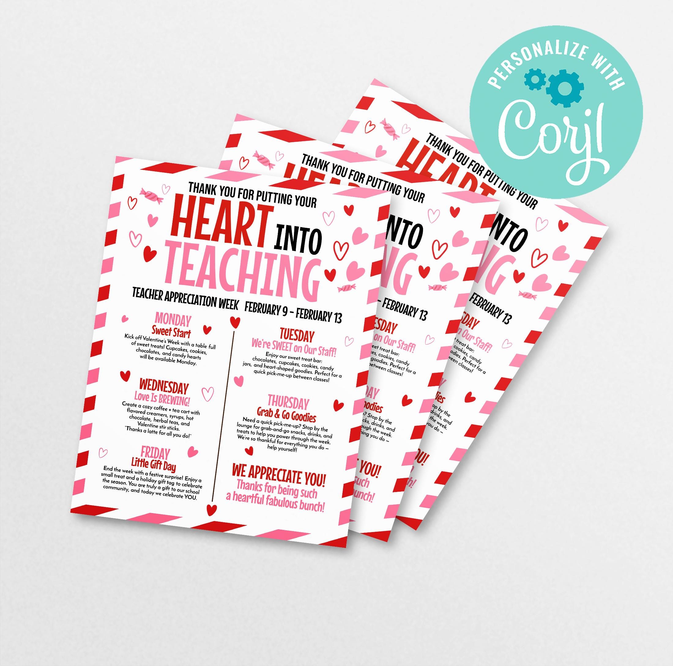 Valentine Teacher Appreciation Week Flyer, Editable 5-day Event (corjl ...