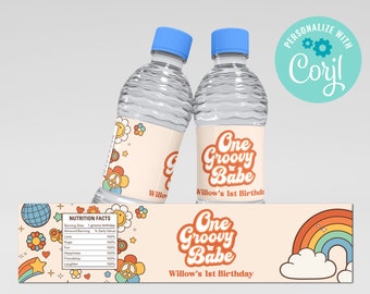 Editable Groovy Retro Food Labels Birthday Hippie Flower 70s - Etsy