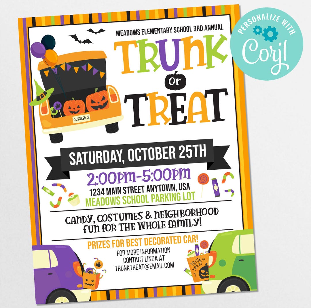 Editable Trunk or Treat Halloween Flyer | School Halloween Party Night ...