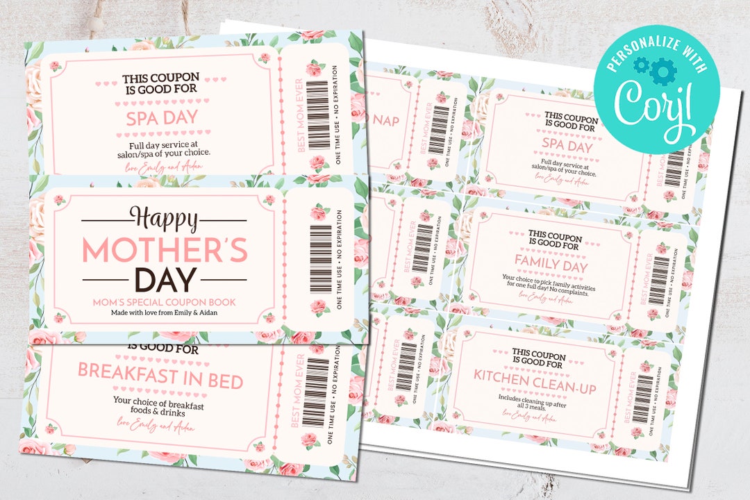 EDITABLE, INSTANT DOWNLOAD Printable Mothers Day Coupon Book, Printable ...