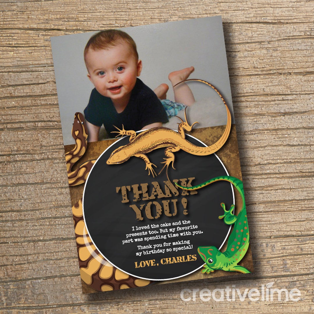 PRINTABLE Reptile Thank You Snake, Lizard Invitations Birthday Thank ...