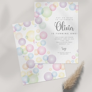 Bubbles Birthday Invitation, Bubbles Party Invitation, Pastel Bubbles ...