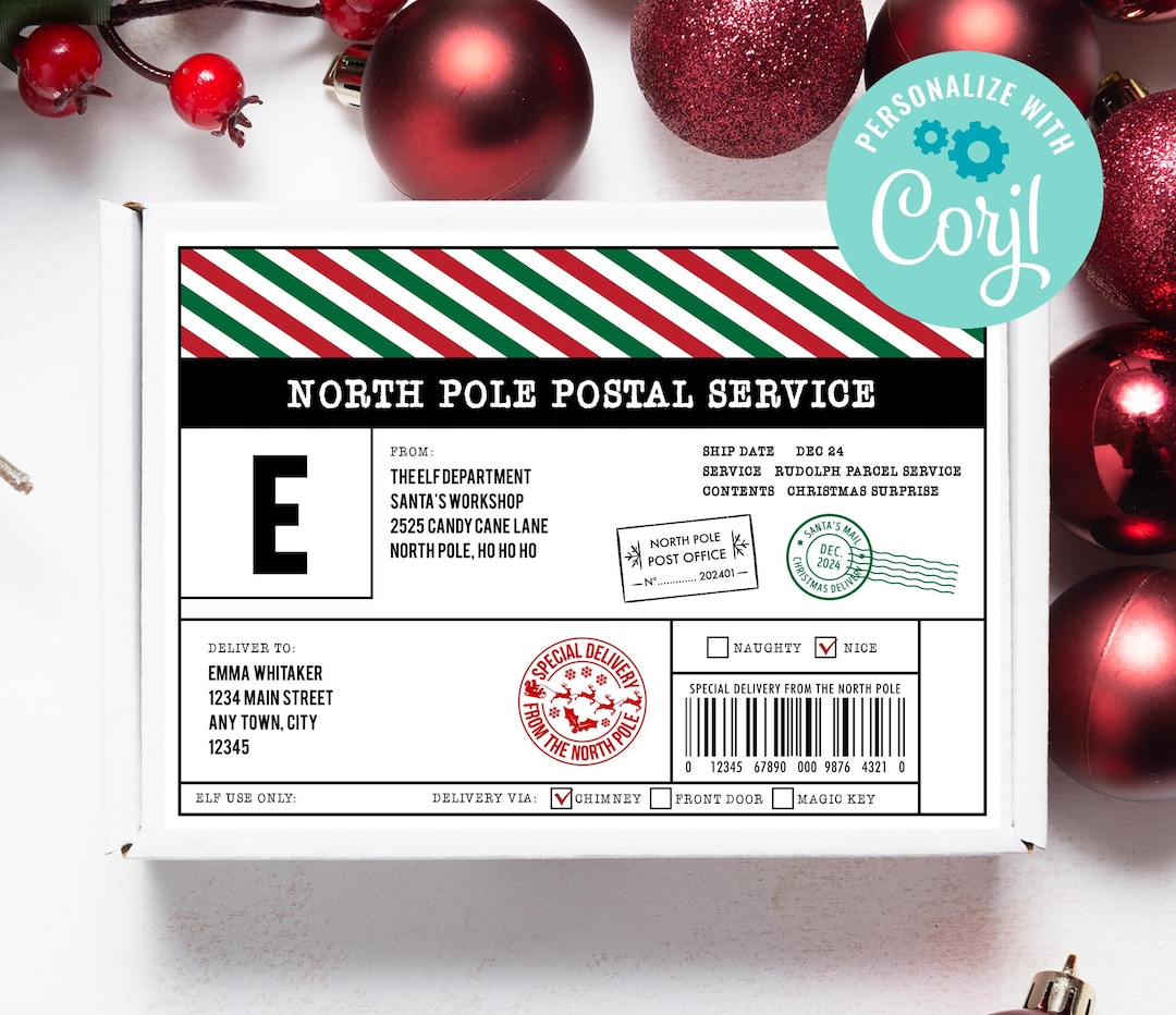 Printable Santa North Pole Shipping Label Template (editable, Instant ...