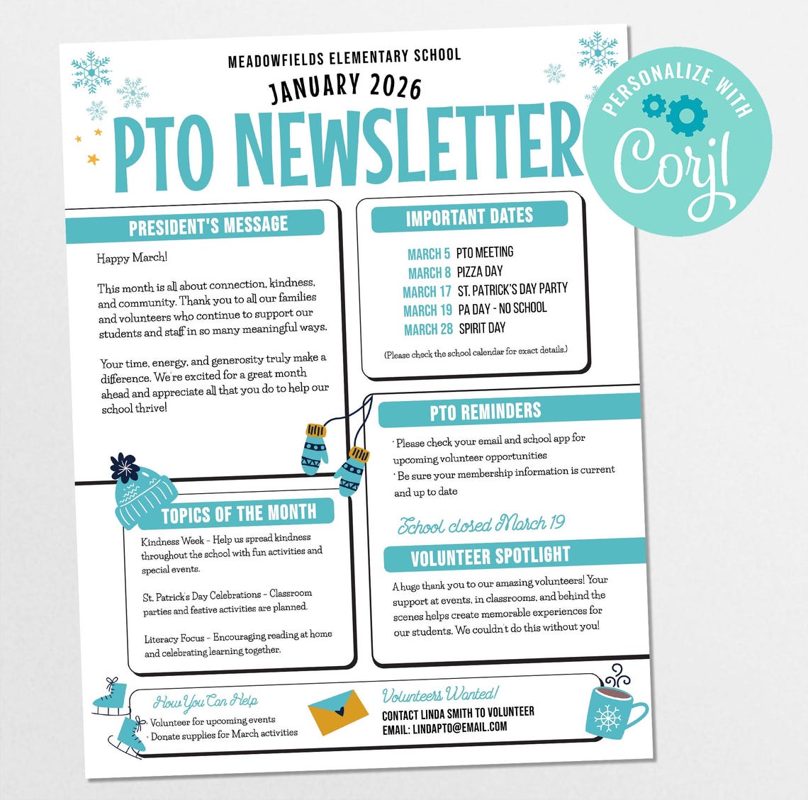 Editable School Newsletter Template, January Newsletter Template ...