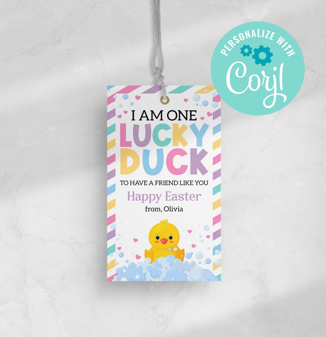 I Am One Lucky Duck Easter Tag Kids Classroom Easter Rubber Duck Card ...