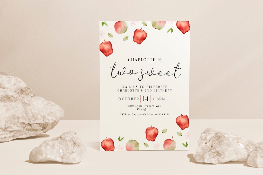 Apple Birthday Invitation, Fall Apples, Two Sweet Apple Orchard Bushel ...
