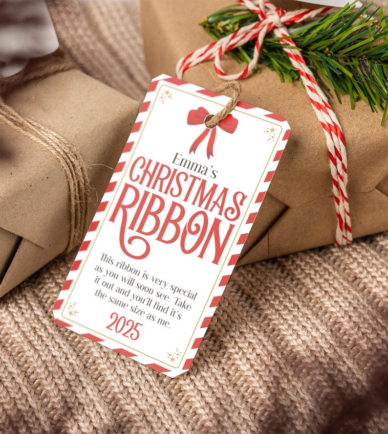 Christmas Ribbon Gift Tag, Editable Yearly Holiday Gift Tag Template ...