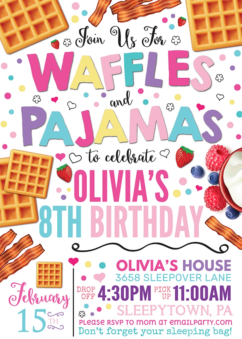 Waffle Birthday Invitation Waffles and Pajamas Party - Etsy