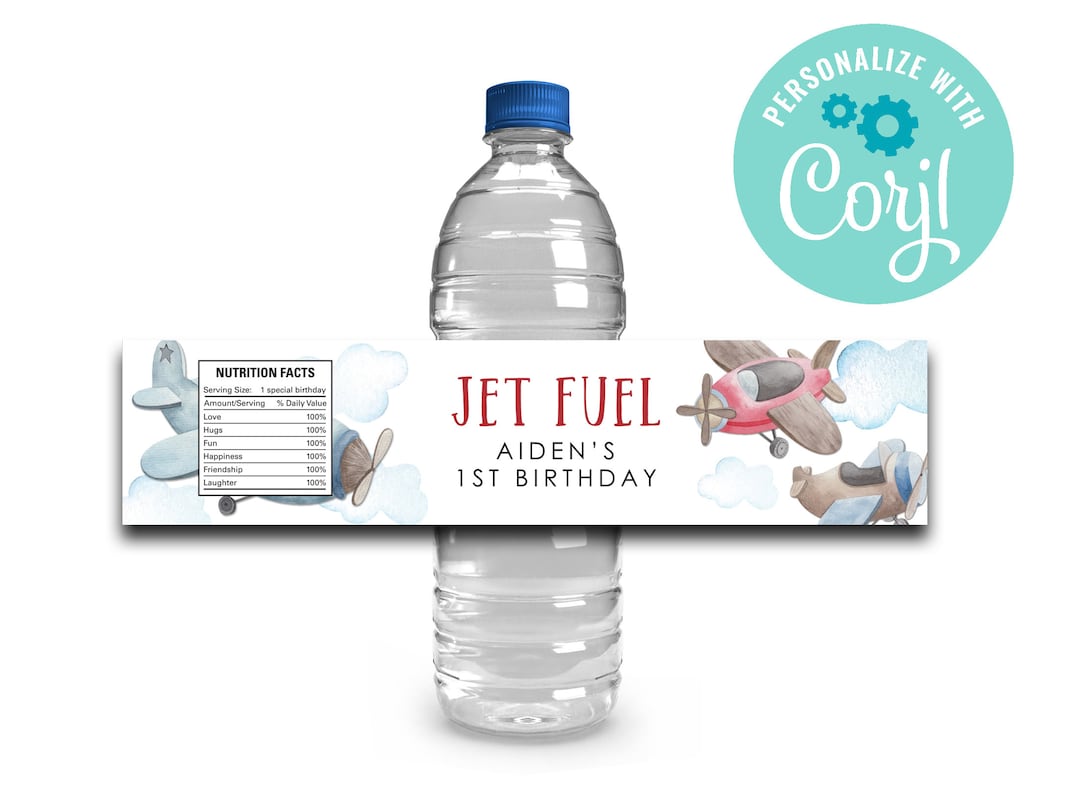 Airplane Birthday Water Bottle Labels: Editable Party Decor (instant ...