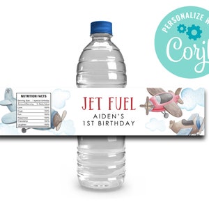 EDITABLE, INSTANT DOWNLOAD Airplane Water Bottle Labels, Airplane ...