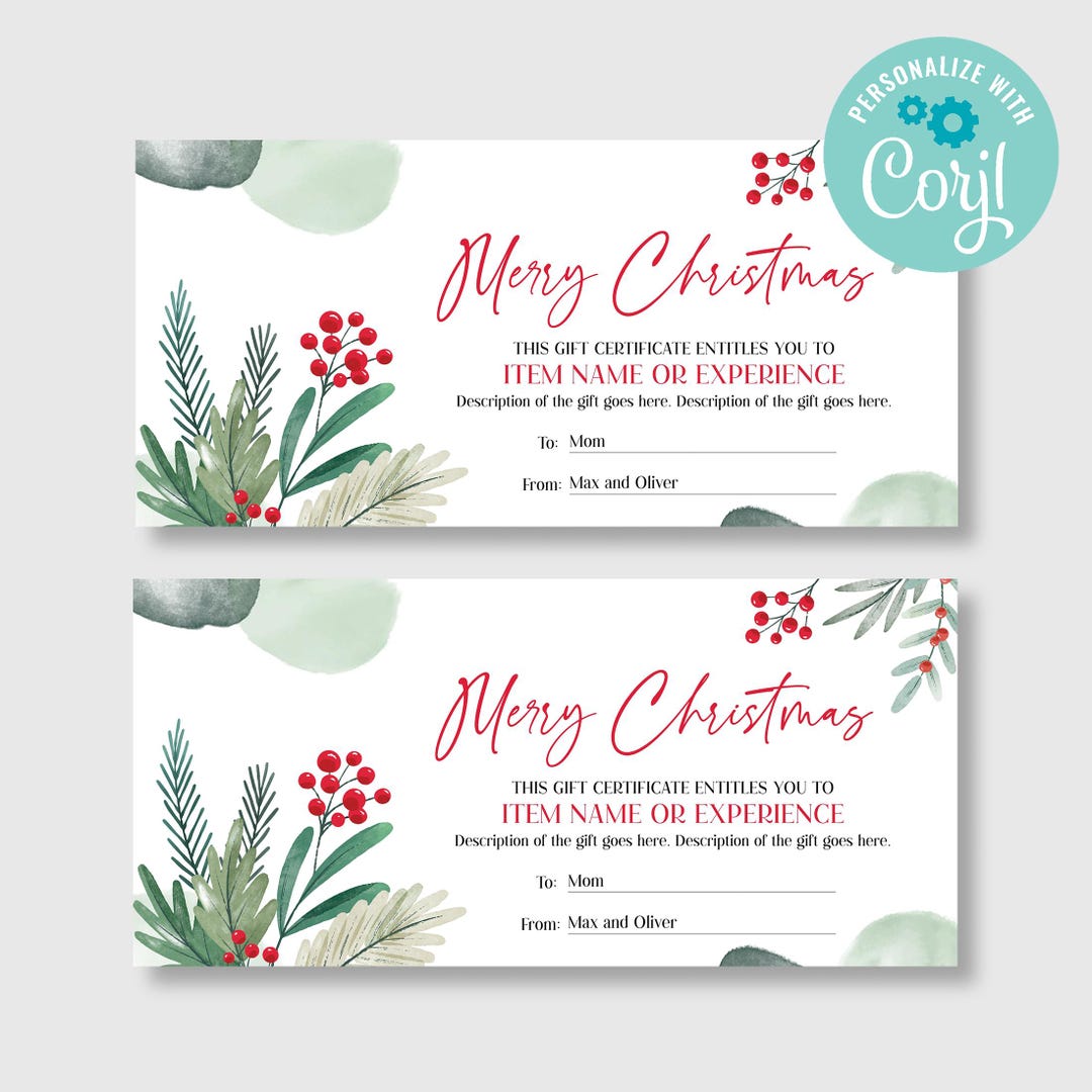 EDITABLE, INSTANT DOWNLOAD Christmas Gift Certificate Printable A Gift ...