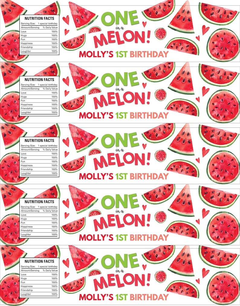WE EDIT You PRINT One in a Melon Water Bottle Labels Melon - Etsy