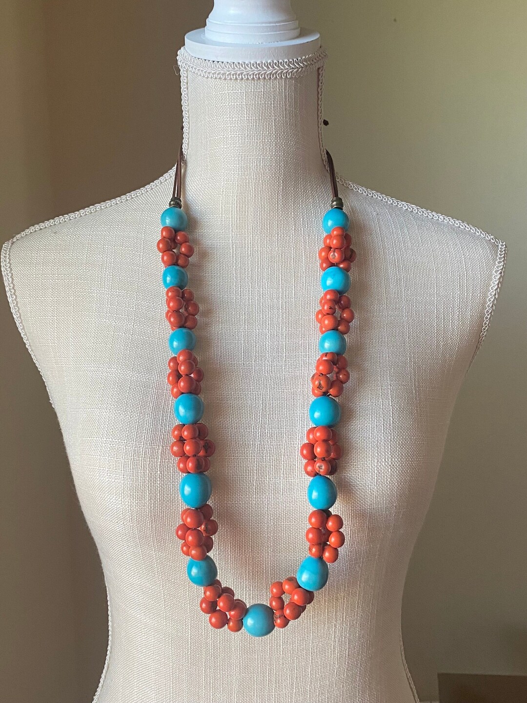 Ipanema Necklace| Bombona and Acai Seed Necklace| Orange and Turquoise ...