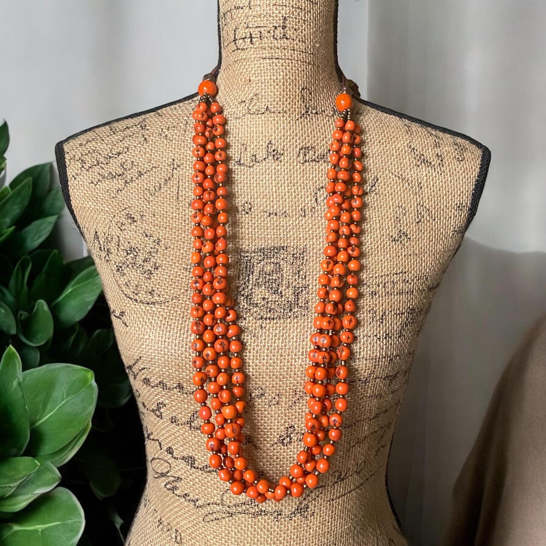 Orange Acai Seed Necklace, Long Multi Strand Necklace - Etsy