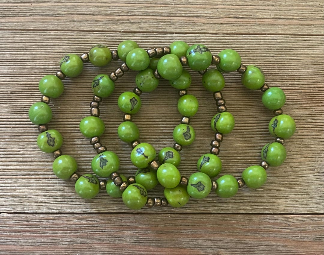 Acai Seed Bracelet Set, Green Stacking Bracelets - Etsy