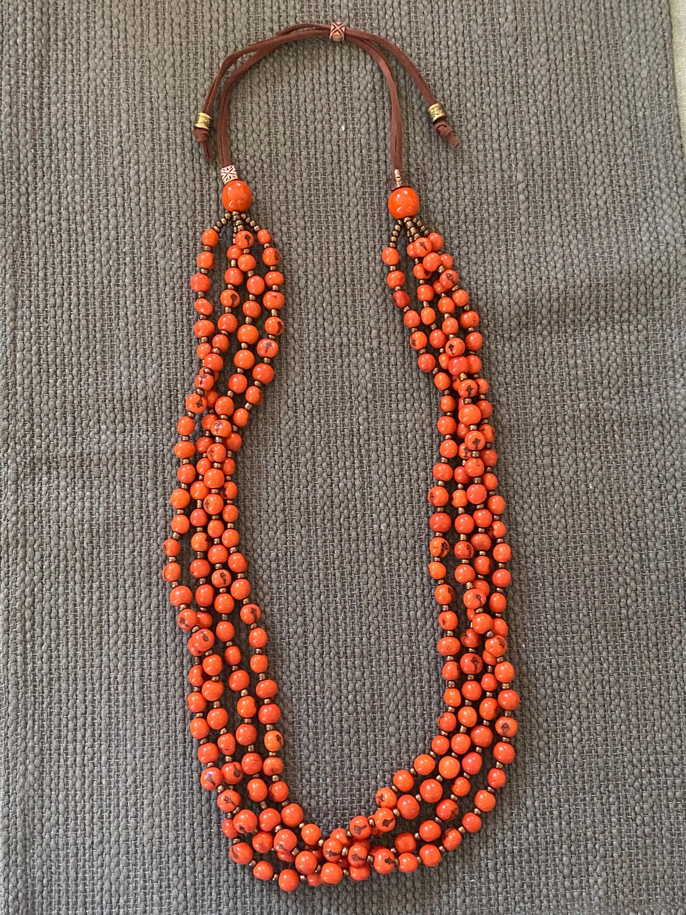 Orange Acai Seed Necklace, Long Multi Strand Necklace - Etsy
