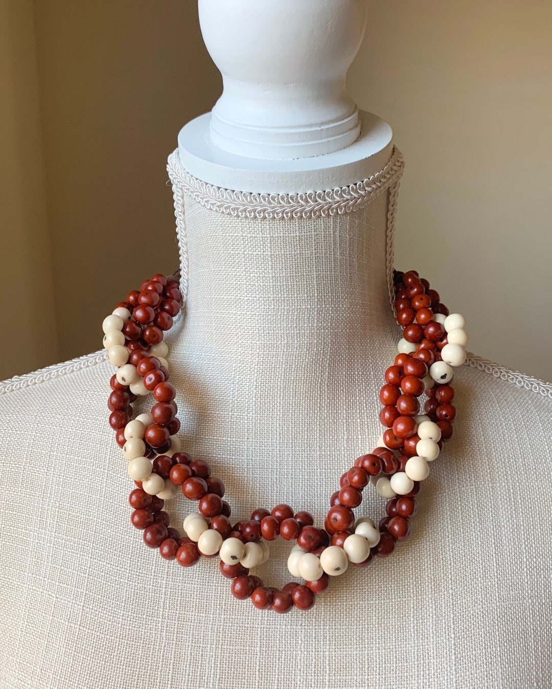 Tania Necklace Acai Seed Necklace Ivory and Terracotta Link Necklace ...