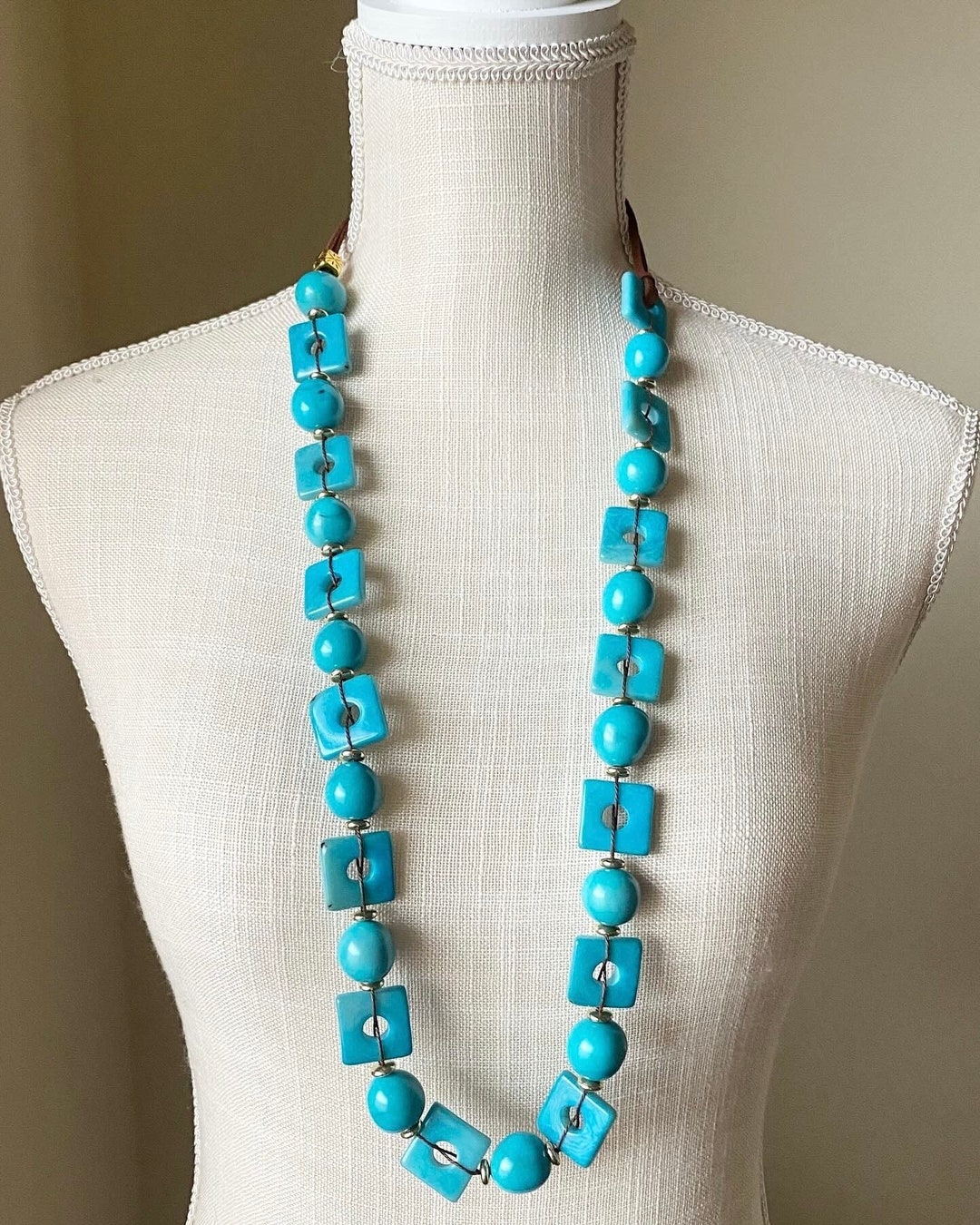 Cyprus Necklace Turquoise Statement Necklace Tagua and Bombona Seed ...