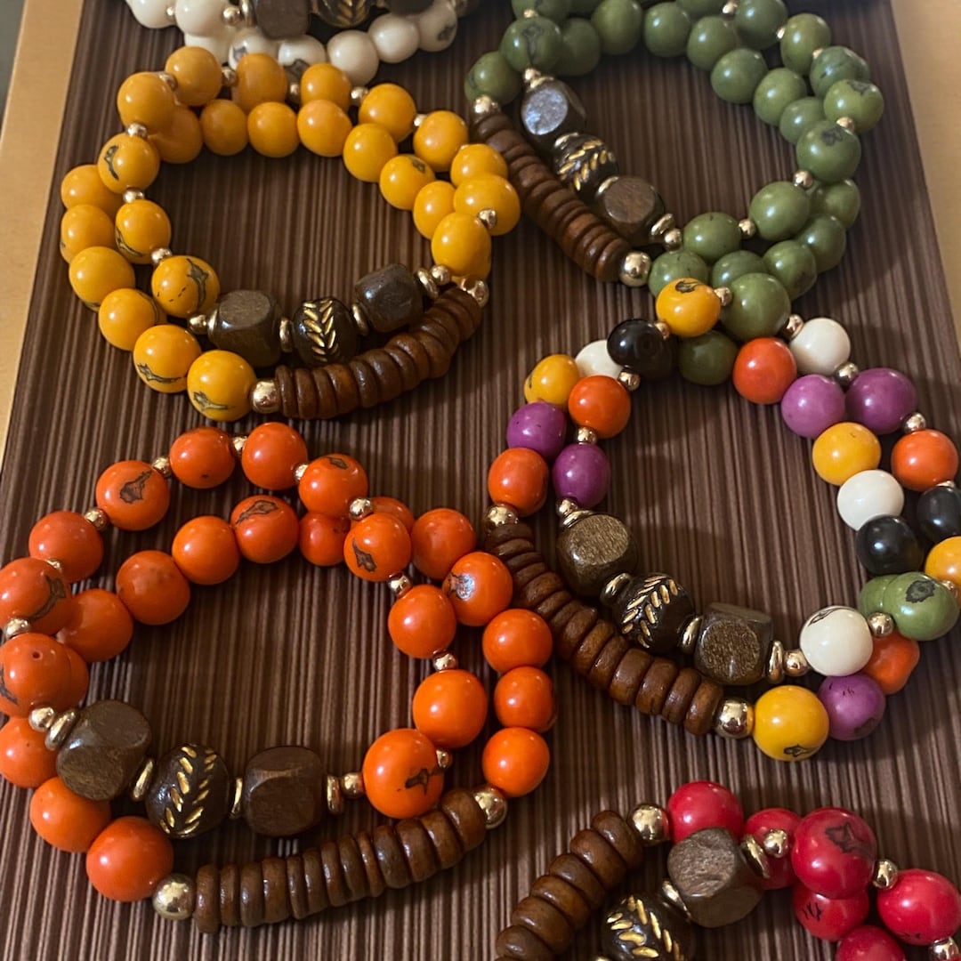 Acai Seed Bracelet Set With Wood Beads - Etsy