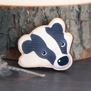 Badger Pin Badge - Wooden Illustrated Accessories - Etsy
