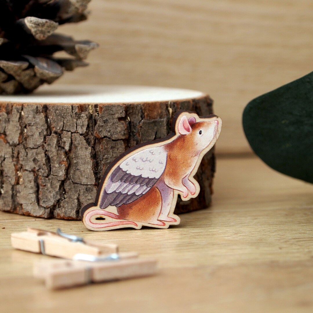 Rat With Wings pigeon Wooden Pin Badge Small Digitally Printed ...