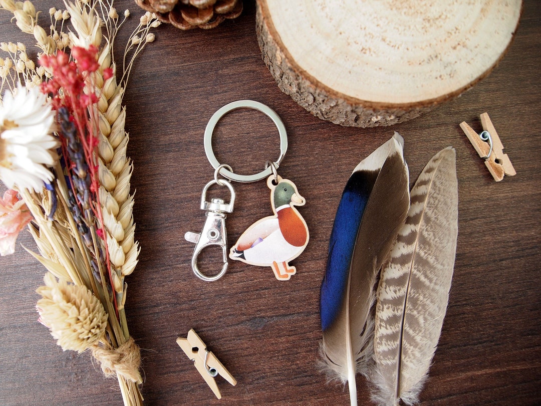 Mallard Duck Wooden Charm Keyring Small Digitally Printed - Etsy