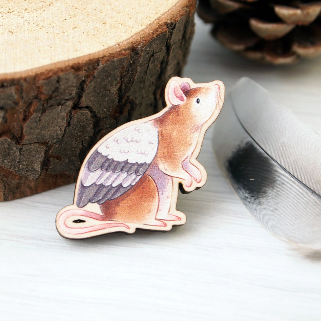Rat With Wings pigeon Wooden Pin Badge Small Digitally - Etsy