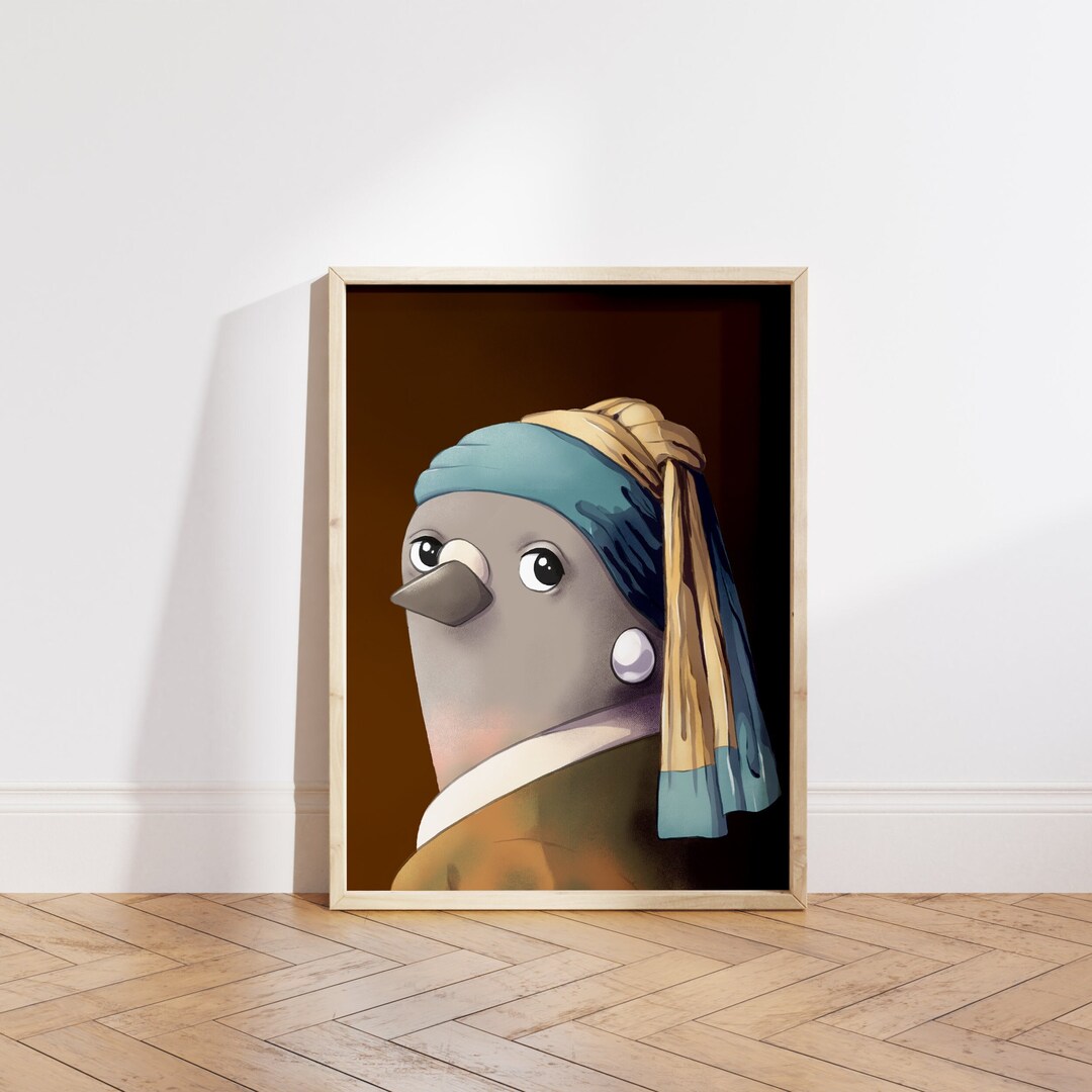 The Pigeon With the Pearl Earring Art Print - Digitally Illustrated ...