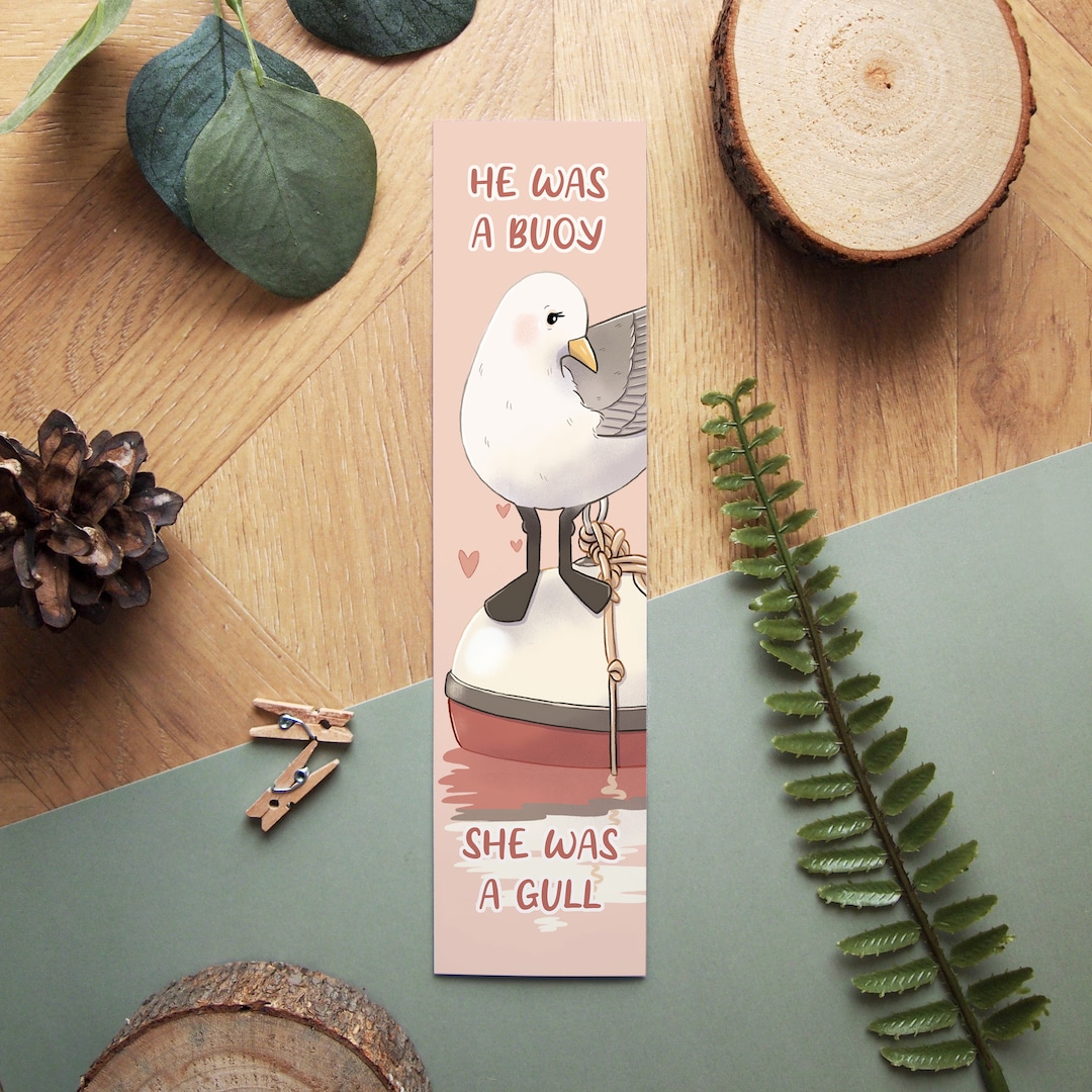 He Was a Buoy She Was a Gull Bookmark, Digitally Illustrated Funny Bird ...