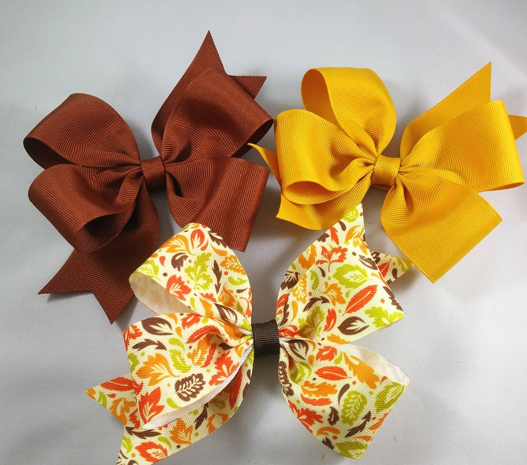 Set of Three (3) Fall Hairbows, Autumn Hair Bow, Girls Pinwheel Bow ...