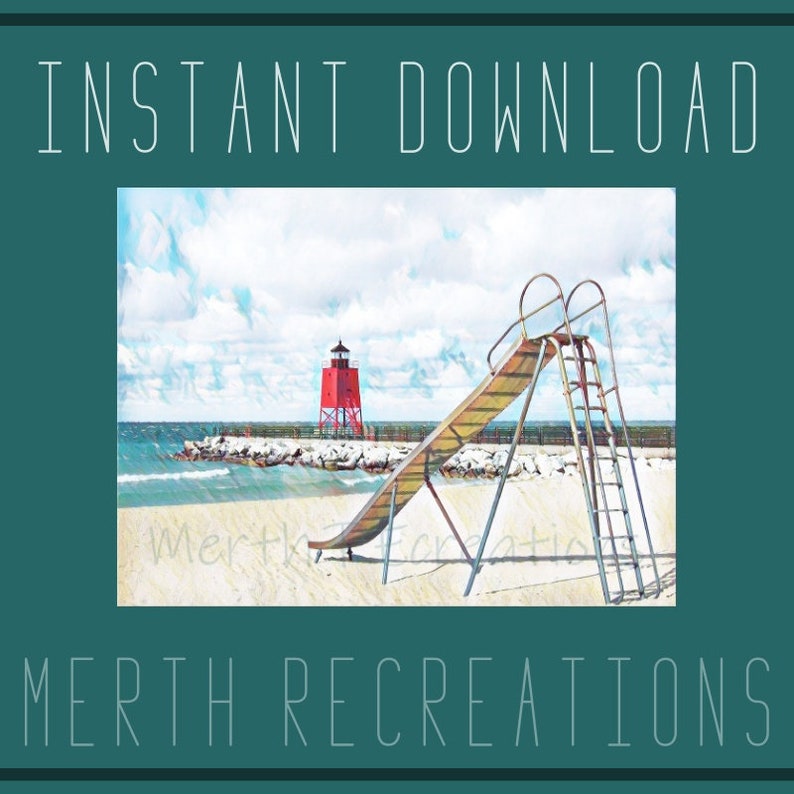 Beach Slide & Lighthouse Art Print, Original Photo, Wall Art, Digital ...